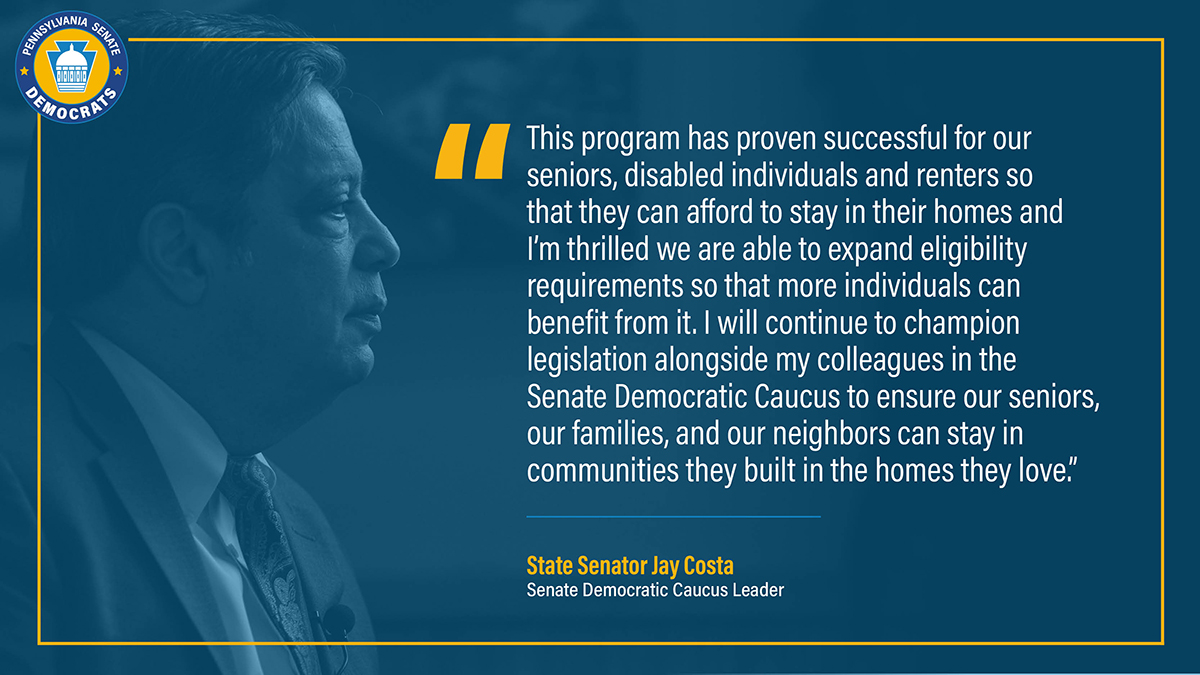 State Senator Jay Costa Applauds Property Tax Rent Rebate Bill Passage State Senator Jay Costa Applauds Property Tax Rent Rebate Bill Passage