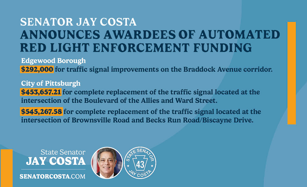 State Senator Jay Costa Celebrates PennDOT’s Automated Red Light ...